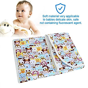 Portable Travel Changing Mat Waterproof Breathable Baby Thicken Cotton Urine Pad Infant Diaper Changing Pad for Boys Girls Newborn (Animals)