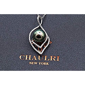 CHAULRI Lucky Peacock 9-10mm Genuine South Sea Tahitian Black Pearl Evil Eye Pendant Necklace 18K Gold Plated Sterling Silver - Jewelry Gifts for Women Wife Mom Daughter
