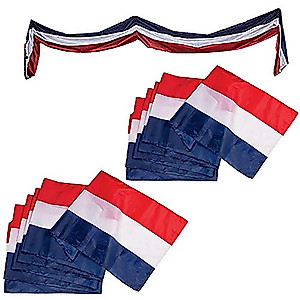The Dreidel Company Large Patriotic US Flag Bunting Decorations 4th of July Large Red, White & Blue - 18" x 20 Ft. (2-Pack)