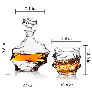 KANARS Crystal Whiskey Decanter Set, 27 Oz Emperor Decanter with Old Fashioned Glasses for Liquor Bourbon Scotch Tequila Snifter, Unique Christmas Gifts for Men Dad Grandpa Brother Adult