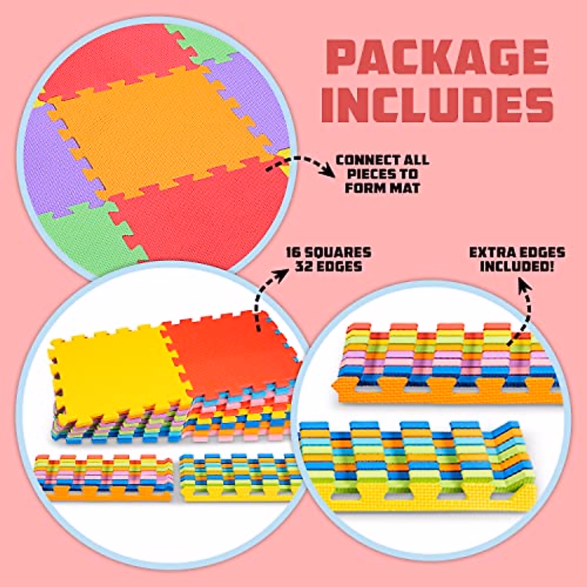 ToyVelt Foam Play Mat for Baby Kids Interlocking Foam Puzzle Floor Mats – EVA Non Toxic for Crawling, Exercise, Playroom, Play Area, Baby Nursery - 16 Tiles, Solid Colors