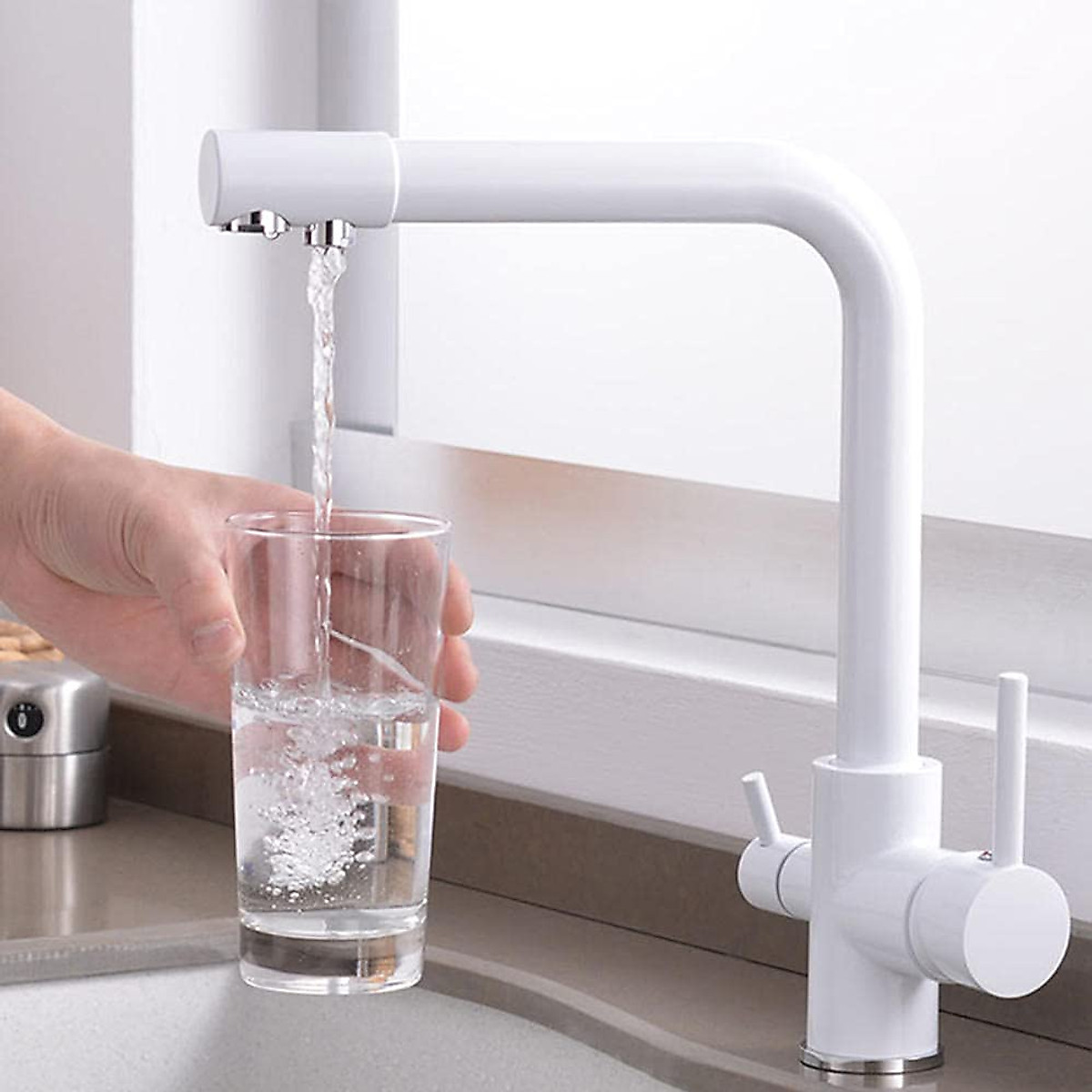 Sink Taps Kitchen Faucet 3 Way Brass 360° Rotation Hot and Cold Water Drinking Water 3 in 1 Kitchen Sink faucets White