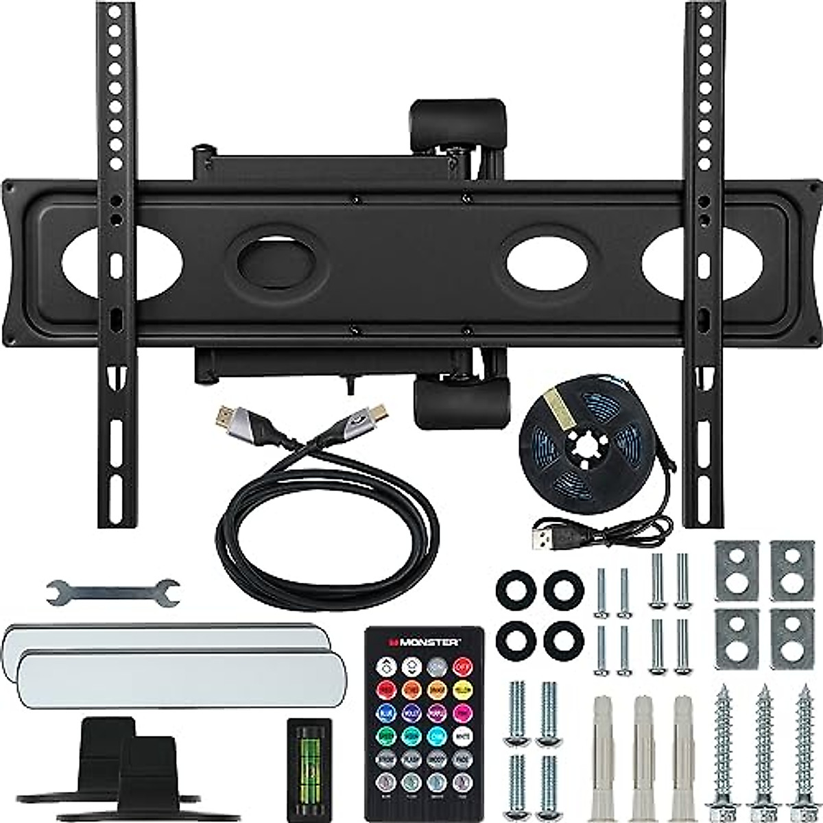 SAMSUNG UN55CU8000 55 inch Crystal UHD 4K Smart TV (2023) Bundle with Monster TV Full Motion Wall Mount for 32"-70" with 6 Piece Sound Reactive Lighting Kit