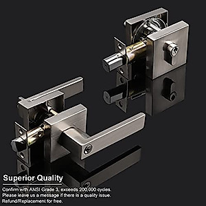 Entry Door Handle Set with Single Cylinder Deadbolts, Satin Nickel Finish Door Levers with Lock&Keys, Contemporary Modern Style Door Handleset Combo Pack, Keyed Alike per Set