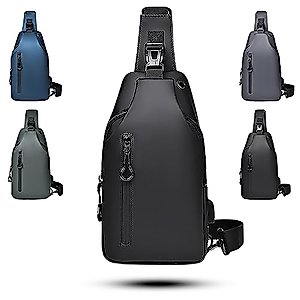 Waterproof Shoulder Bag, Leather Sling Bag for Men and Women, Chest Crossbody Daypack, Multipurpose Cross Body Chest Bag (Black)