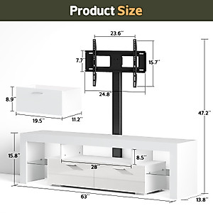 Lamtor TV-Stand with Mount and Power Outlet - Swivel LED TV Stand for 75 70 65inch Televisions, Modern Entertainment Center with Drawers, TV Console Media Cabinet for Living Room, White