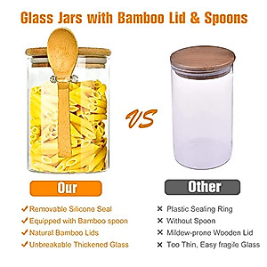 2 Pack Airtight Glass Jars with Bamboo Lid & Spoons, 19 Oz/540ML Glass Food Storage Containers Overnight Oats Containers with Lids, Decorative Kitchen Jars for Sugar, Storage,Cookie, Candy, Tea.