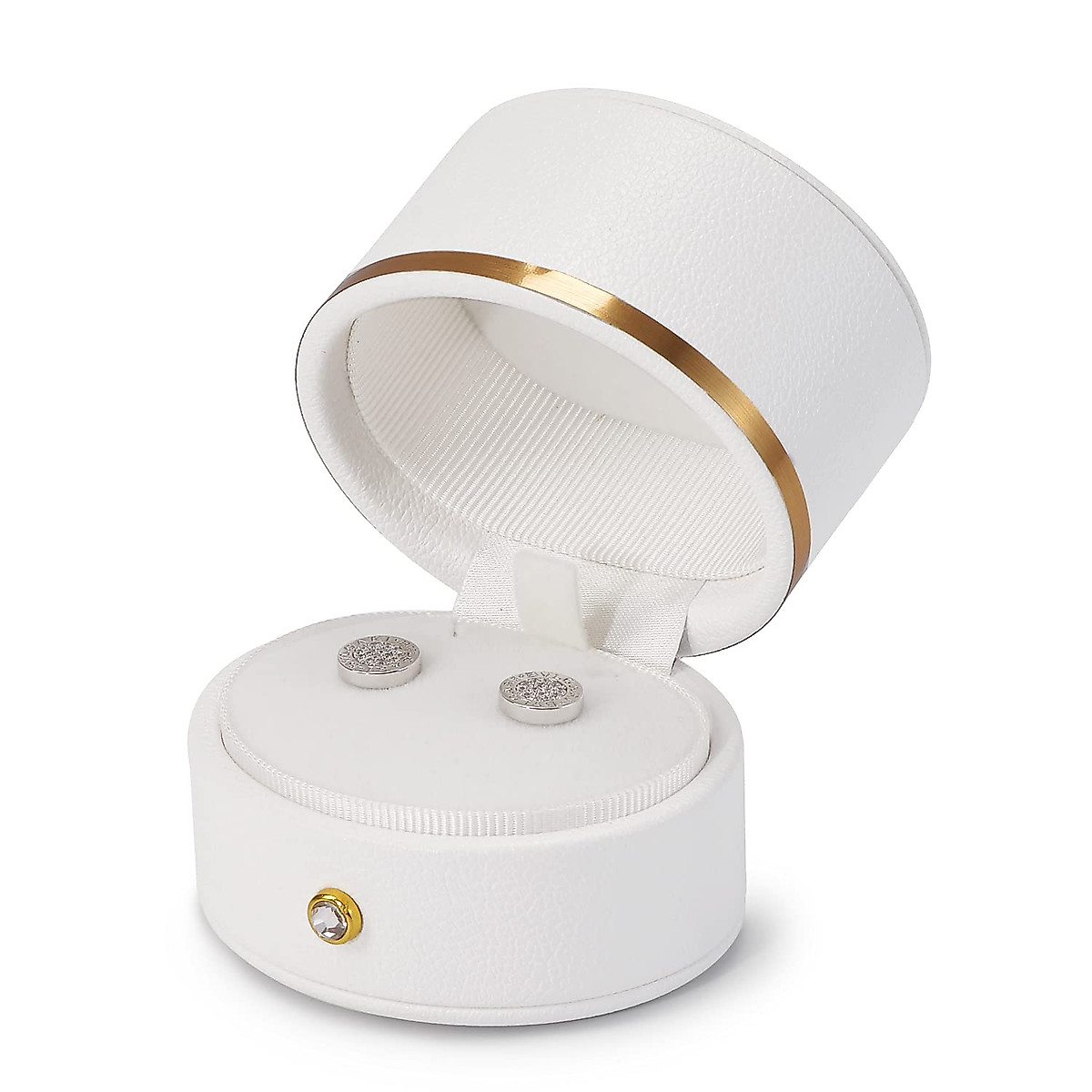 Oirlv Leather Ring Box Engagement Proposal Wedding Ring Gift Box Multifunctional Jewelry Case for Earring Necklace(White)