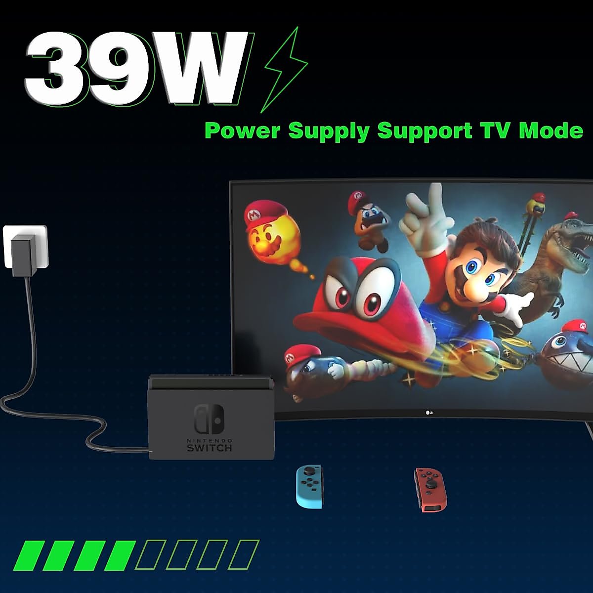 Charger for Nintendo Switch,AC Adapter Compatible with Switch OLED and Switch Lite,15V/2.6A Power Supply Support Switch TV Mode,5 FT Power Cable USB C Port,2.5 Hours Fast Charge Switch Power