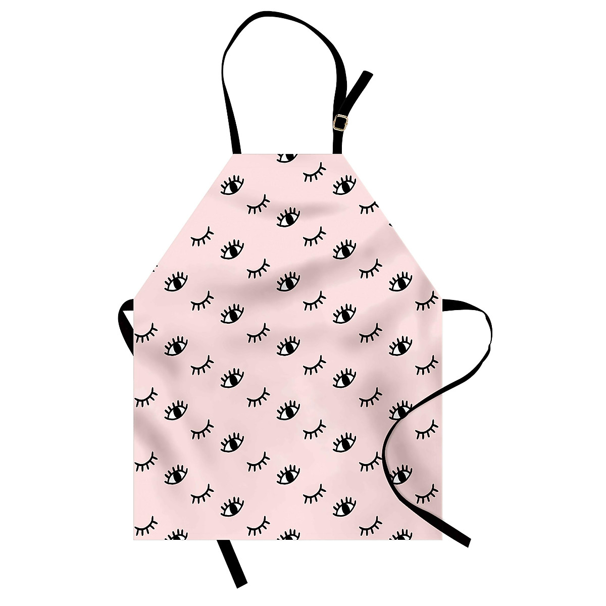 Ambesonne Eyelash Apron, Doodle Style Open and Closed Eyes Hand Drawn Sketch Abstract Design, Unisex Kitchen Bib with Adjustable Neck for Cooking Gardening, Adult Size, White Black