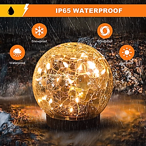Solar Globe Lights Outdoor Waterproof-Solar Balls-Solar Garden Lights-Solar Orbs for Outside 2 Pack Cracked Glass Ball for Lawn Patio Yard Backyard Decorations