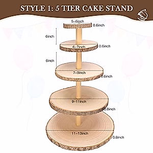 Ayfjovs 5 Tiered Wood Cupcake Stand, Rustic Wood Cake Stand, Wood Dessert Display Stand, Detachable Wood Slices Round Cupcake Tower Holder for Party and Rustic Wedding Decoration