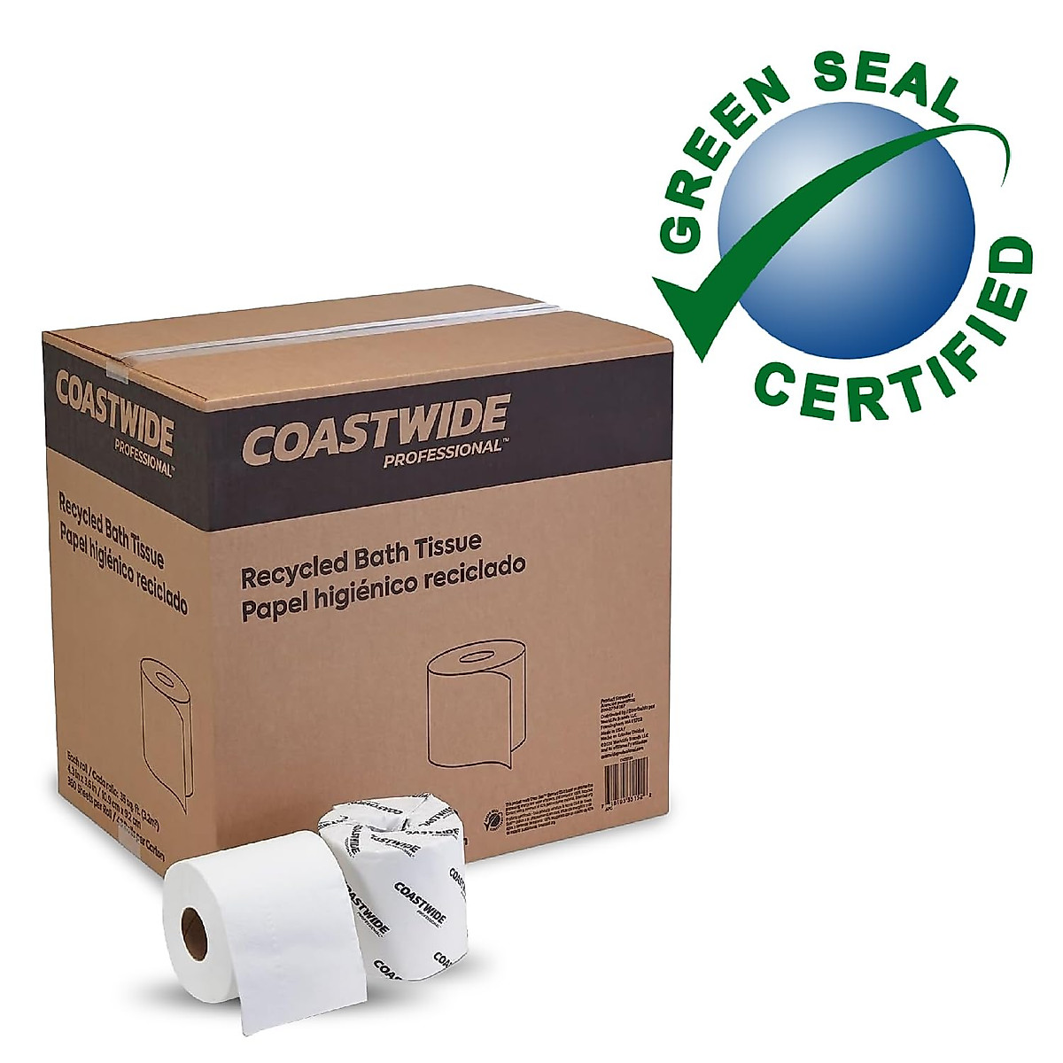 Coastwide Recycled Toilet Paper Rolls, 2-Ply, 350 Sheets Per Roll (48 Individually Wrapped Toilet Paper Rolls Per Carton)