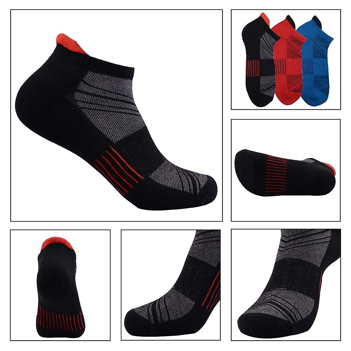 JOYNÉE Mens Ankle Low Cut Athletic Tab Socks for Men Sports Comfort Cushion Sock 6 Pack,Multicoloured,Sock Size 10-13