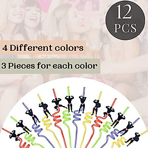 Bachelorette Party Favors Bachelor Straws 12 PCS Reusable Crazy Swirly Straws | Stripper Dancing Men - Mexican Mermaid Naughty Party Drinking Supplies