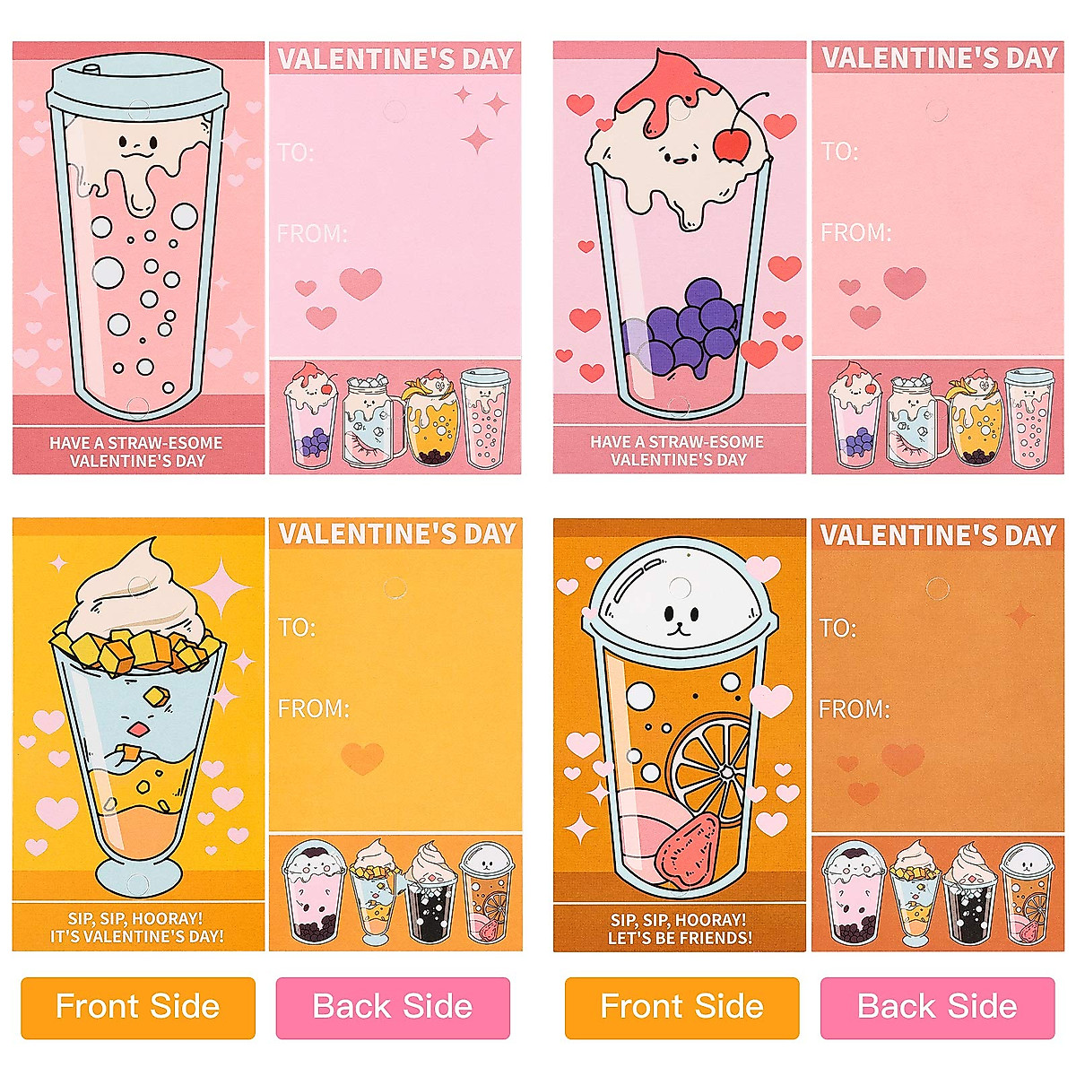 AOJOYS Valentines Day Cards for Kids 32 Pack - 32 Colorful Valentine Gift Cards + 32 Lovely Loops Reusable Drinking Straws for Classroom Exchange Prizes, Valentine Party Favors