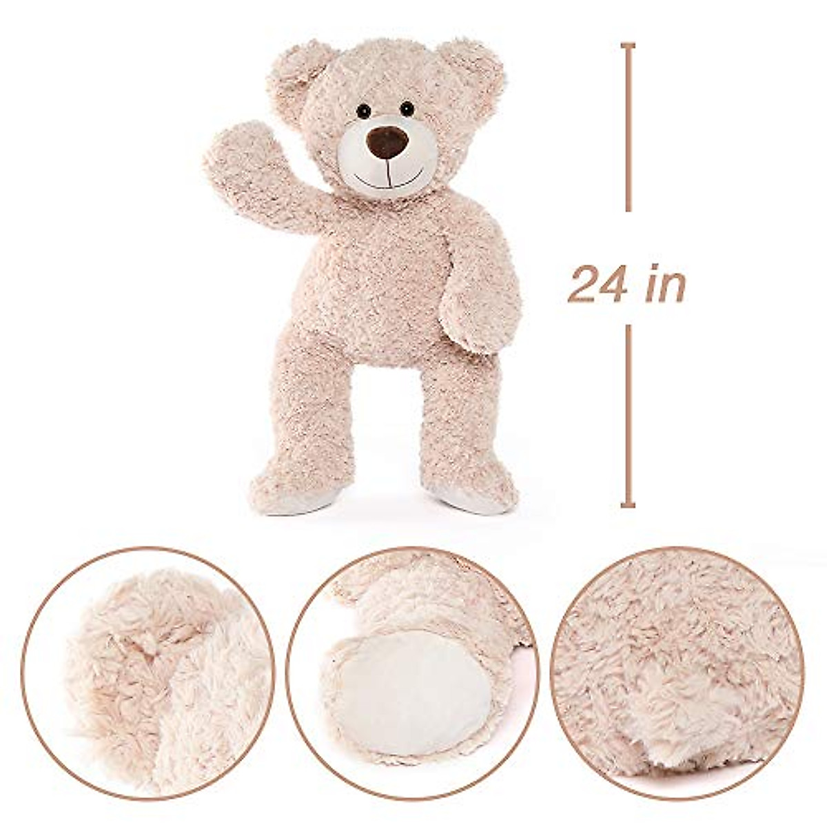 Tezituor Brown Beige Teddy Bear Stuffed Animal - 24 inches Teddy Bear Plush Toy for Boys and Girls