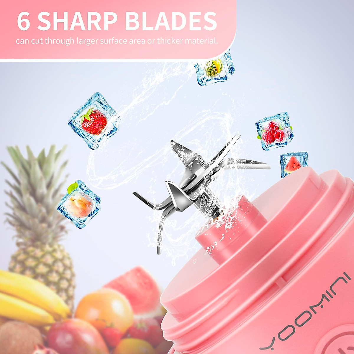 Portable Blender, Personal Blender for Shakes and Smoothies - USB Rechargeable 20oz Mini Blender with 6 Blades and ToGo Cup for Sports Travel Gym