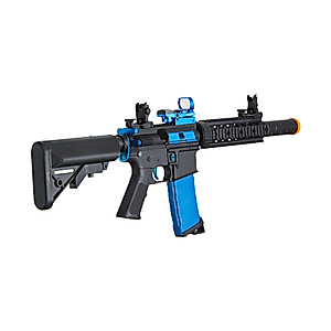 Lancer Tactical Gen 2 M4 SD Blue Carbine Combo Airsoft AEG Rifle with Red Dot Sight (9.6v Nimh Battery, Charger, 1000 Rounds 0.20g BBS Included)