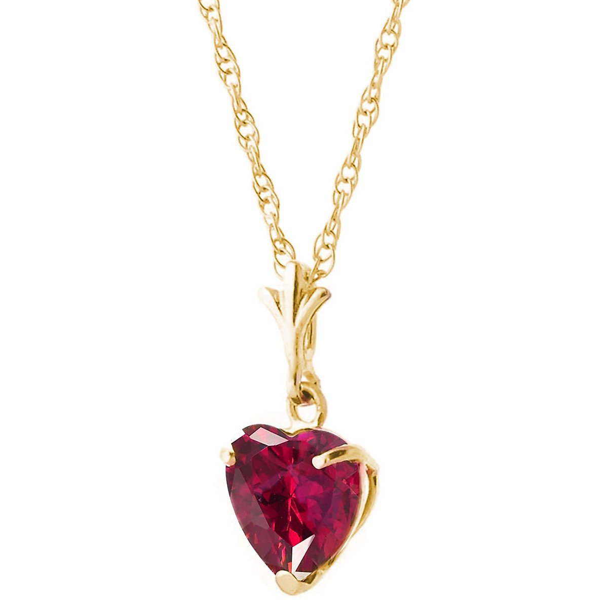 Galaxy Gold GG 14" 14 INCH 14k Solid White Gold Necklace Heart-Shaped Ruby Handcrafted Fine Jewelry Solid Gold Genuine Gemstone. Made in USA Available in Yellow, Rose gold