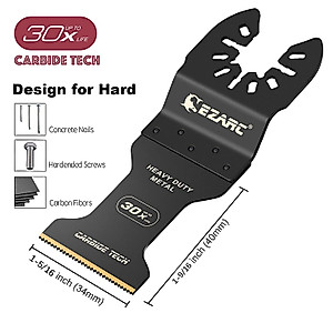 EZARC Carbide Oscillating Saw Blades, Multitool Blades Quick Release for Hard Material, Hardened Metal, Nails, Bolts and Screws, 3-Pack