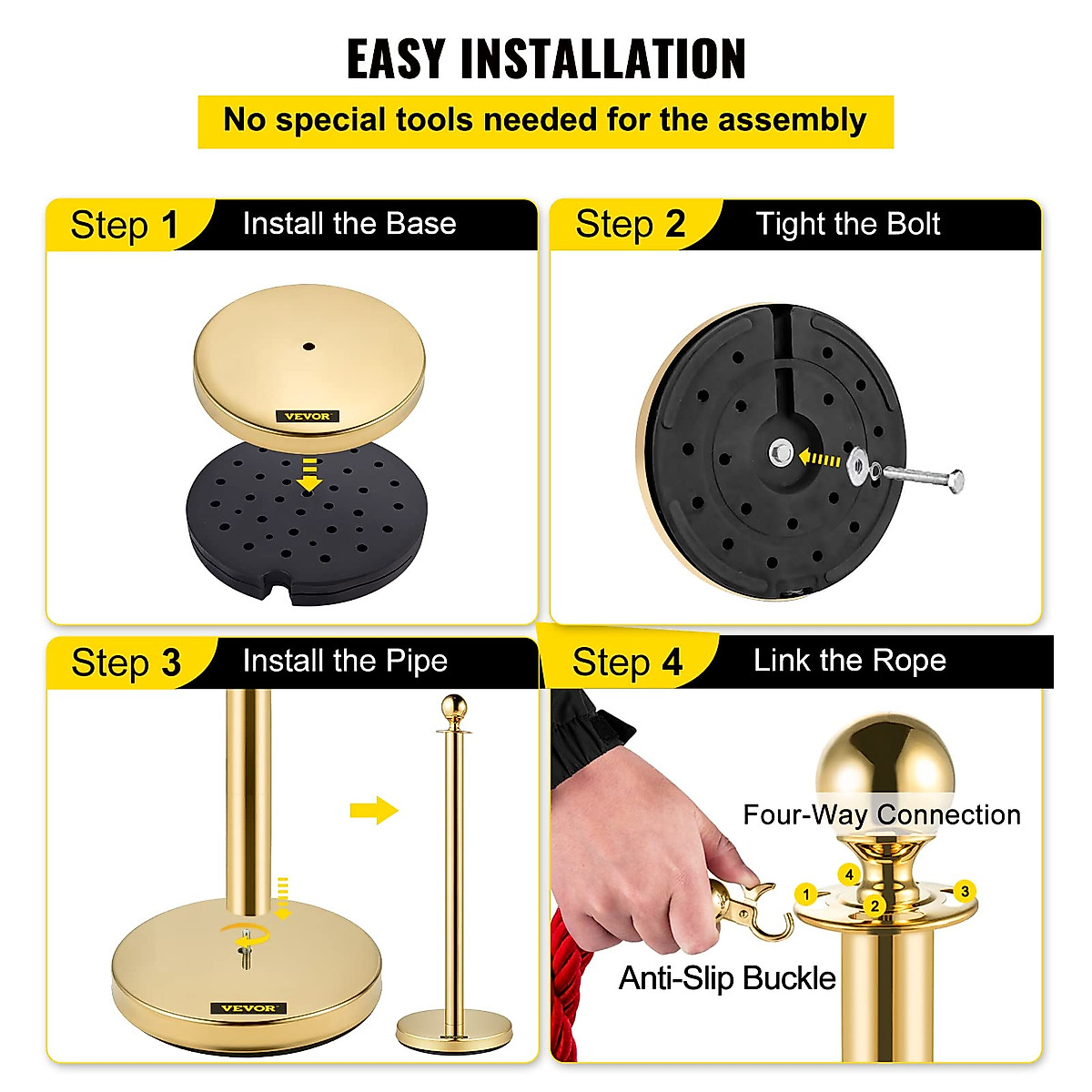 Velvet Ropes and Posts 6 Pcs, 5 ft Red Velvet Rope, Stanchion Post with Ball Top, Crowd Control Barriers Gold Stanchions, Red Carpet Poles, Crowd Control Ropes and Poles for Party Museums