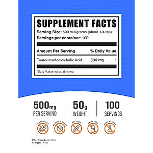 BulkSupplements.com TUDCA Powder - Tauroursodeoxycholic Acid, TUDCA 500mg - TUDCA Supplement for Liver Support - Gluten Free, 500mg per Serving, 50g (1.8 oz) (Pack of 1)