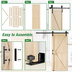HomLxclx 42in x 84in Barn Door with 8ft Sliding Barn Door Hardware Kit & 12inch Handles & Floor Guide, DIY Unfinished Solid Wood Barn Door Slab, Natural Pine Wood, Pre-Drilled for Install, K-Frame