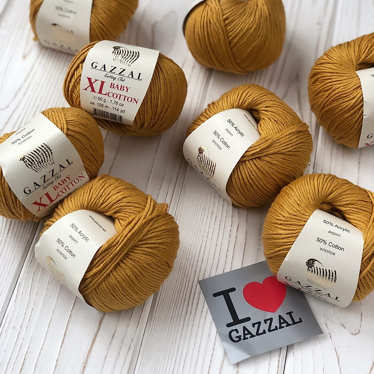 10 Pack (Skein) Gazzal Baby Cotton XL, 50% Soft Cotton 50% Acrylic, Each Ball 1.76 Oz (50g) / 114 Yards (105m), DK- Worsted, Knitting Yarn, Amigurumi Yarn, Baby Yarn, 3434
