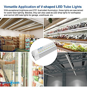 LUMINOSUM LED Shop Light 6ft, 42W LED Tube Light Fixture, Clear Cover Cool White 6000K, V-Shaped Integrated Fixture for Cooler Door Lighting, 20-Pack