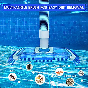 POOLWHALE Jumbo Rectangle Pool Vacuum Head with Side Nylon Bristles, Swivel Hose Connection, EZ Clip Handle,3 Ball Wheels - Connect 1-1/4", 1-1/2" Hose for Cleaning Surface Safe on Vinyl Lined Pools