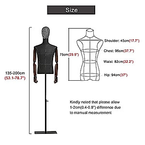 Dressmaker's Dummy Black Man Mannequin Torso with Metal Head & Flexible arms , Dress Code Clothing Display Dummy , Adjustable Height: 135-200cm (with Arms )