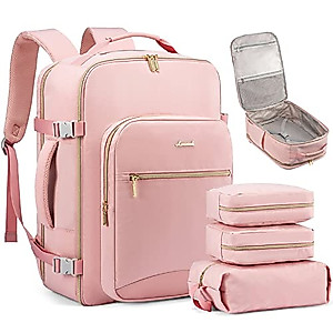 LOVEVOOK Travel Backpack Women, Carry On Backpack as Personal Item Flight Approved, TSA 17.3inch Laptop Backpack with 3 Packing Cubes College Casual Daypack for Weekender Overnight Hiking, Pink