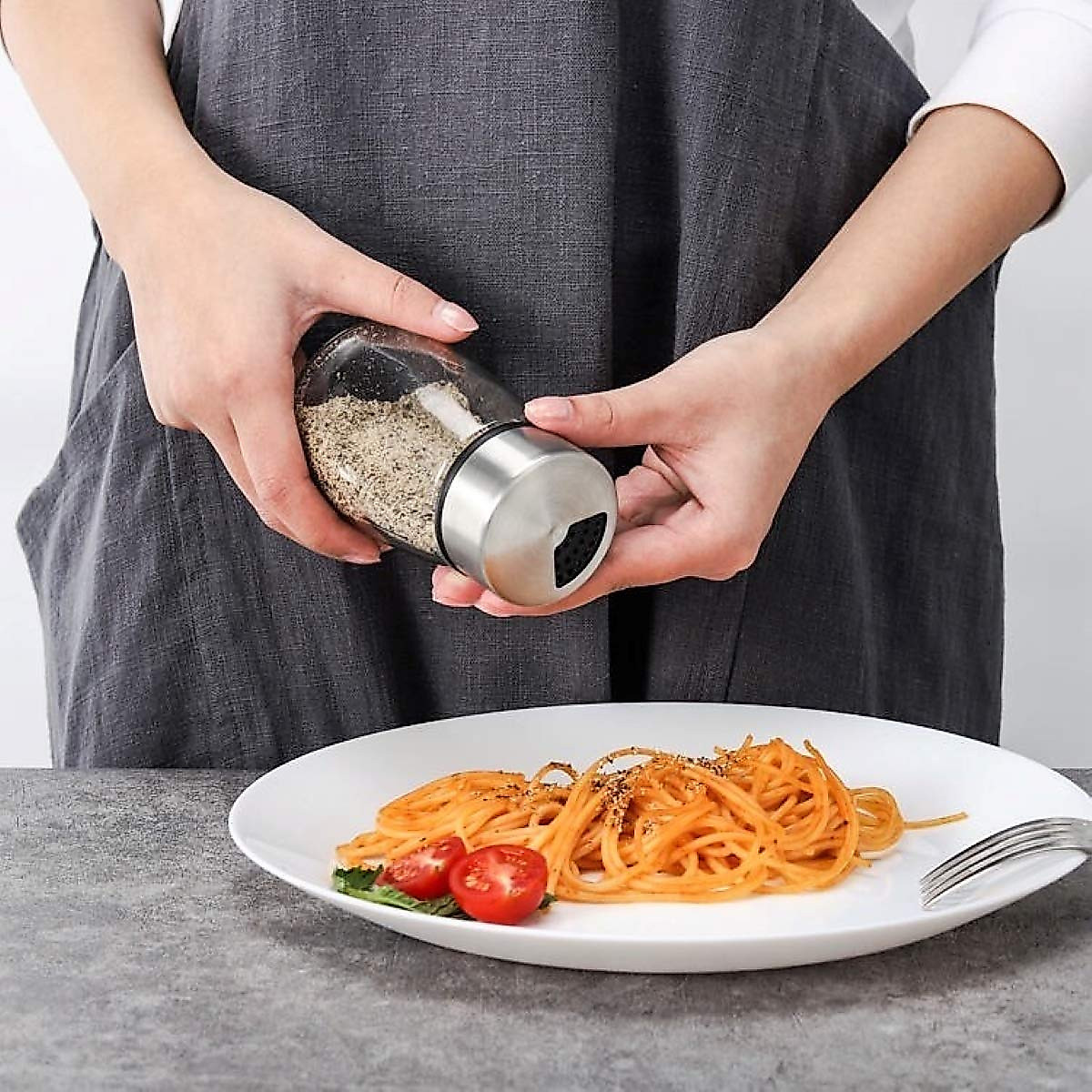 Elegant Salt and Pepper Shakers with Adjustable Pour Holes - Set of 2 - Premium Stainless Steel and Glass - Perfect Spice Dispenser Set for Your Delicious Meals