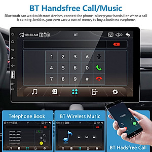 Single Din Car Stereo Support Carplay & Android Auto 9'' Touch Screen Car Audio EQ Multimedia Player Built-in Mirror Link USB Bluetooth Handsfree Call with FM/AM Radio Receiver Rear View Camera SWC