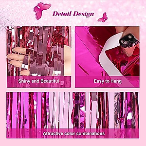 4 Pack 3.3×6.5 ft Pink and Rose Red Metallic Tinsel Foil Fringe Curtains Photo Booth Backdrop Decor Streamers Fringe Backdrop for Birthday Wedding Engagement Baby Shower Holiday Party Decorations