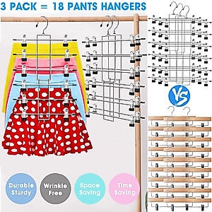 3 Pack Closet-Organizer-Pants-Hangers-Space-Saving,Metal Closet-Organizers-and-Storage,6 Tier Organization and Storage Short Skirt Hangers Cilp,Dorm Room Essentials for College Students Girls Boys Guy