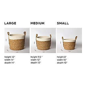 Porto Boutique Seagrass Basket w/Handles - Classic Coastal Charm, Exquisite Versatile & Stylish Natural Storage & Subtle Woven Décor Solution in Timeless Elegant Cream Hue - Home Essential (Large)