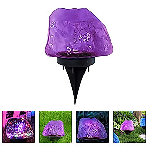 Hemoton LED Patio Lights Solar Lights LED Garden Ground Rock Lamp Outdoor Landscaping Decorative Spotlight for Lawn Patio Backyard Pathway (Purple) Outdoor Garden Lights