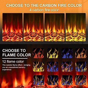 BOSSIN 36" Electric Fireplace with Mantel, 23 inch Electric Fireplace Insert, TV Stand Freestanding Heater with Remote Control Timer LED Flame for Living Room Bedroom,Faux Stone Gray