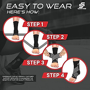 Sleeve Stars Ankle Brace for Women & Men, Achilles & Plantar Fasciitis Relief Compression Sleeve, Foot Brace with Ankle Support Strap, Heel Protector Wrap for Pain, Tendonitis & Sprain (Single/Black)