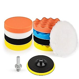 Kshineni Car Buffer Pads 6 Inch Buffing Polishing Pads, 11 Pcs Drill Buffing Kit, Auto Polisher Pads Car Foam Drill for Automotive Polishing, Waxing, Sanding, Sealing Glaze