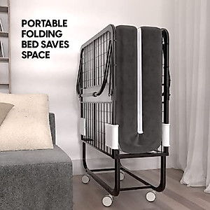 EconoHome Folding Bed with Mattress - 75x31 Cot Size Bed Frame - Portable Foldable Roll Away Adult Bed for Guest - 5-inch Thick Memory Foam Mattress - Space Saving Fold Up Bed for Easy Storage