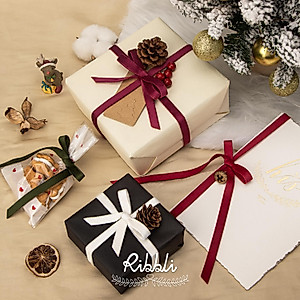 Ribbli Cream White Velvet Ribbon Double Faced 1 Inch 10-Yard Spool White Ribbon Use for Christmas Tree Ornaments Gift Wrapping Wreath Decoration Wedding Boutonnieres