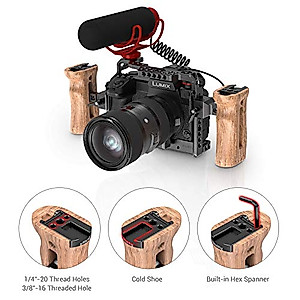 SmallRig Universal Side Wooden NATO Handle Grip DSLR Camera Cage w/Cold Shoe Mount Built-in Wrench, Threaded Holes – 2187
