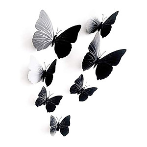12 Pieces 3D Butterfly Stickers Fashion Design DIY Wall Decoration Butterfly Wall Decals for House Decoration-Black Style