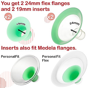 Nenesupply 19mm Flange Inserts and 24mm Flanges Compatible with Medela Breast Pump Parts Replacement 19mm Flange for Medela Work with Pump in Style Parts Symphony Swing Maxi Harmony Personalfit Flex