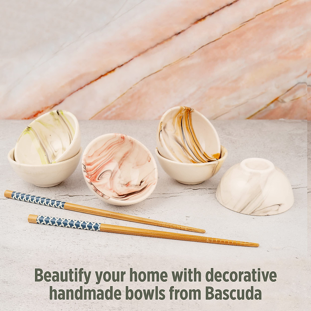 Bascuda® Small Ceramic Bowls Set of 6 with Gift Box - Snack Bowls for Tapas, Dessert, Nuts, Olive, Soy Sauce Dish, Dip - Colourful Decorative Moroccan Spanish Mexican - Decorative Bowl - 3.14 Inches