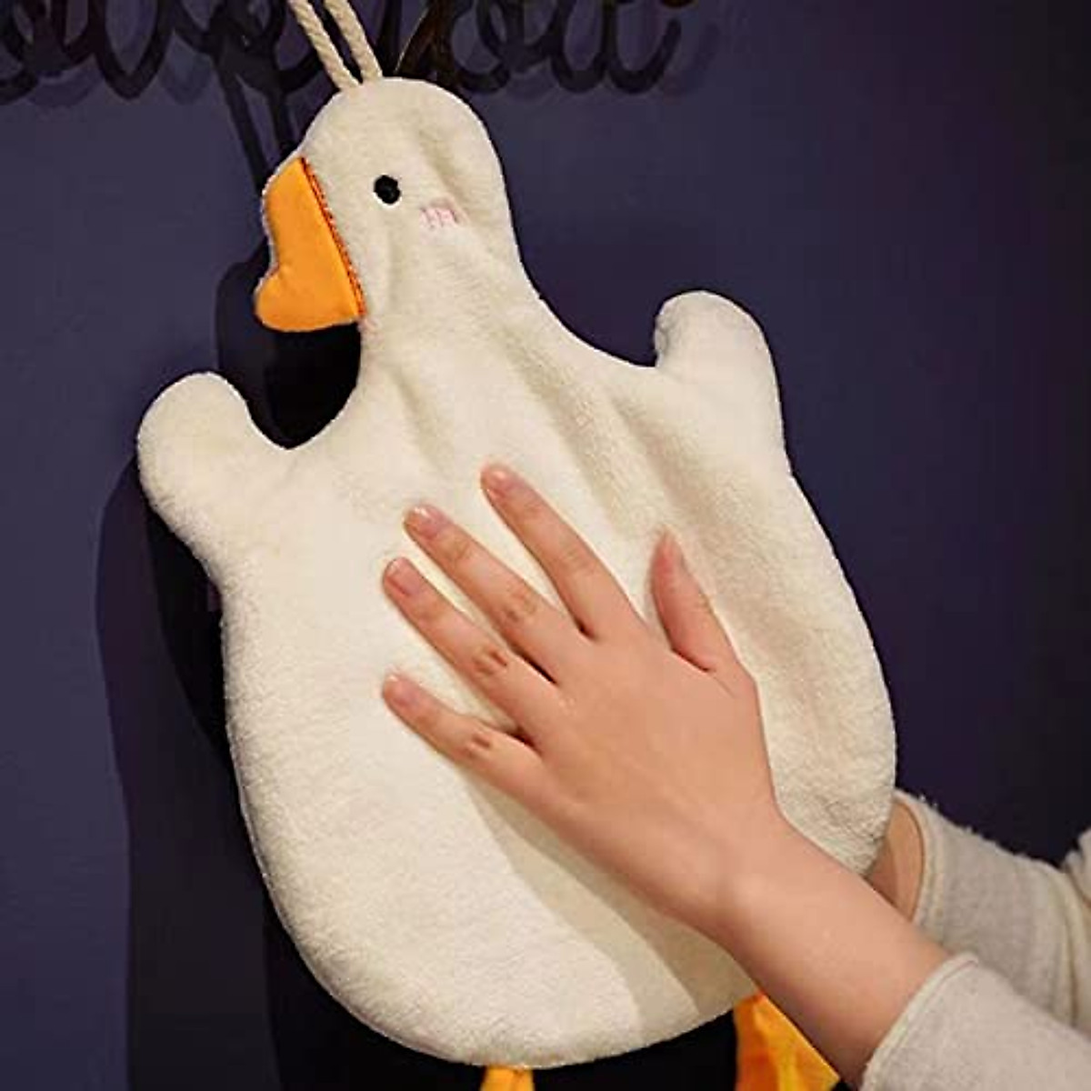 Cute Cartoon Animal Hand Towels, Funny Duck Hanging Hand Towel Soft Absorbent Microfiber Towels for Bathroom Kitchen Decoration (White)