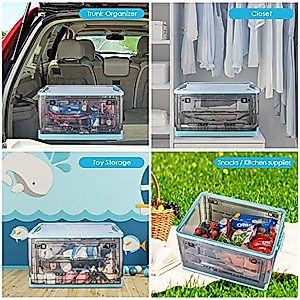 Clear Storage Bins with Lids, Plastic Collapsible Storage Cube with Double Door, Large Stackable Folding Crates for Home and Office, 52 Liters 1 Count…